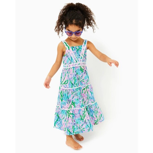 Lilly Pulitzer | Dresses | Lilly Pulitzer Girls Mini Pollie Midi Dress Printed Tiered L 8 Years ...